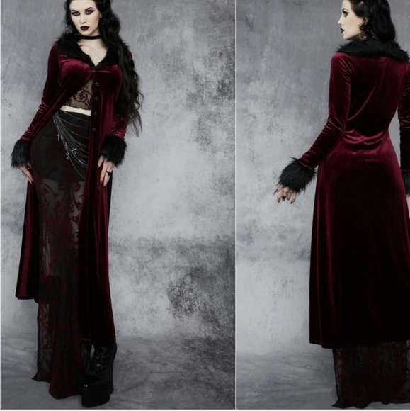 Dolls Kill | Jackets & Coats | Nwt Dolls Kill Velvet Burgundy Faux Fur ...